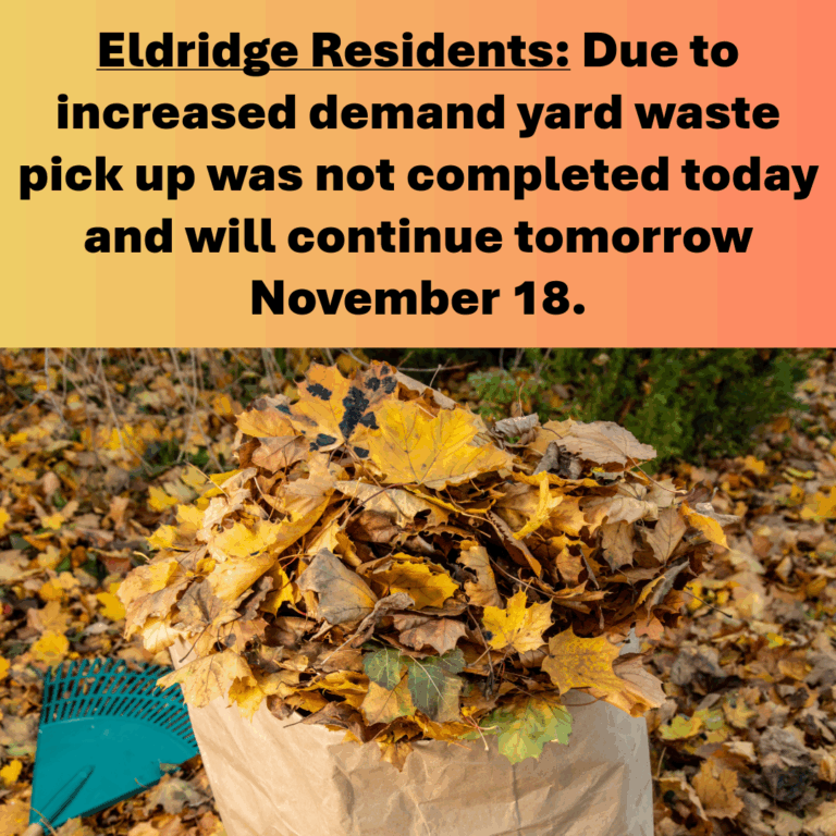 Yard Waste Pick Up Continuing Tomorrow! | City of Eldridge